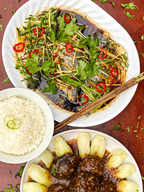 CANTONESE STEAMED GINGER & SPRING ONION SEA-BASS - Zars Kitchen